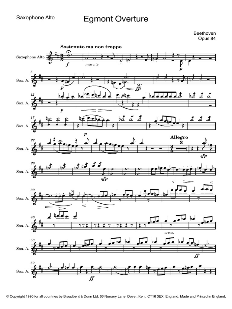 Egmont - Overture - Quatuor de Saxophones V2 - Saxophone - Alto | PDF ...