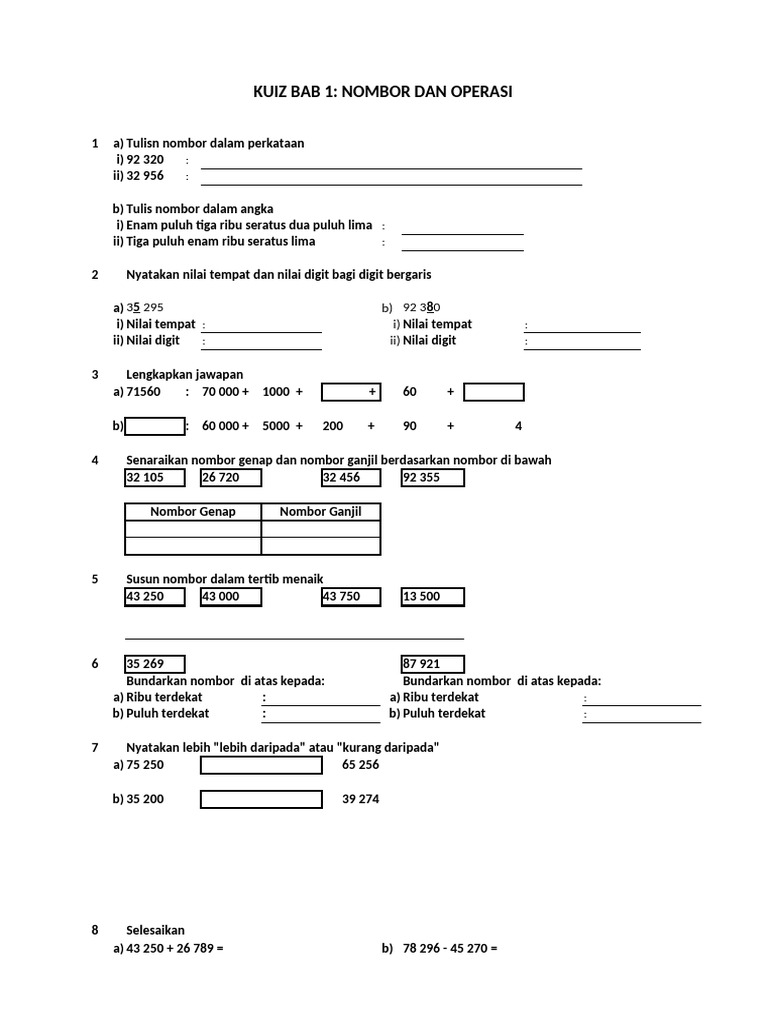 Kuiz Math Tahun 4 | PDF