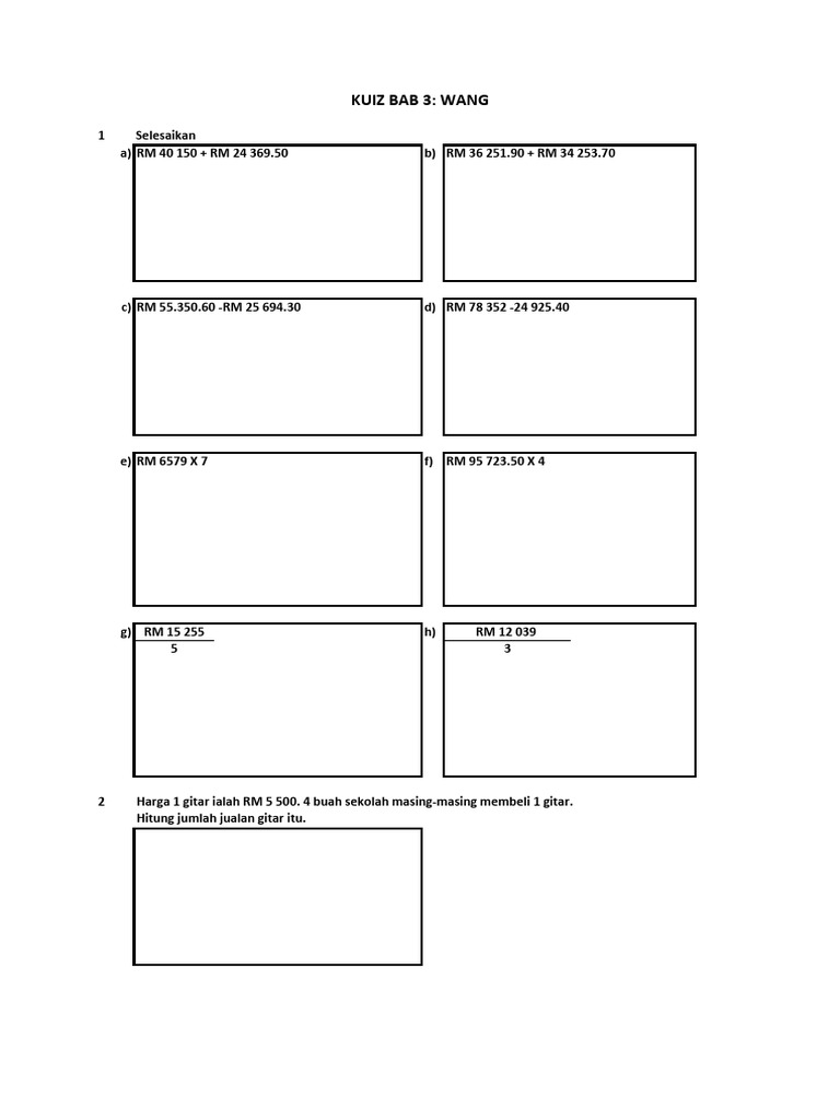 Kuiz Math Tahun 4 Unit 3 | PDF