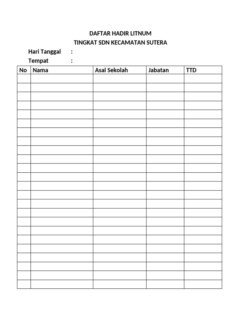 Daftar Hadir Litnum | PDF
