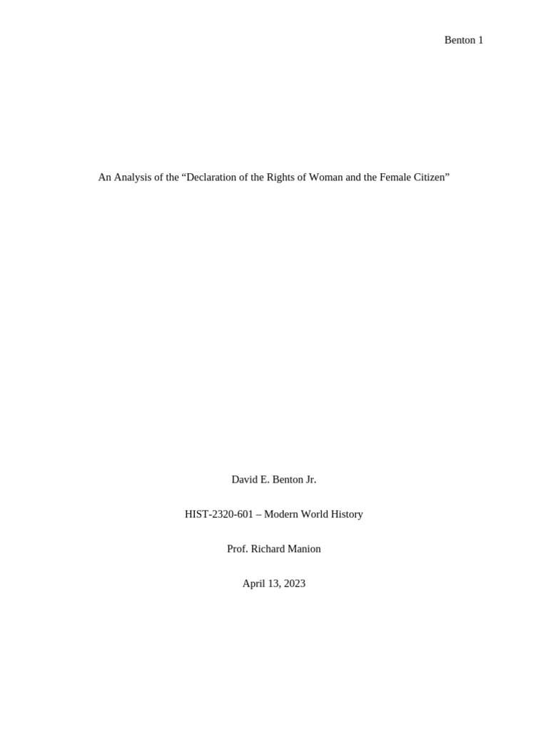 An Analysis of The "Declaration of The Rights of Woman and The Female ...