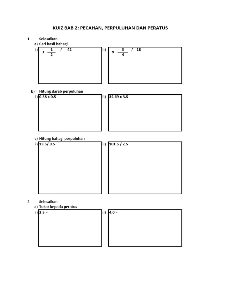 Kuiz Math Tahun 6 Unit 2 | PDF