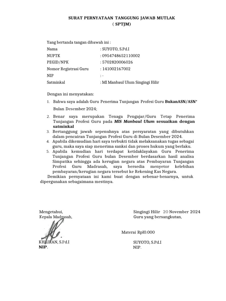 Tanggung Jawab Tunjangan Profesi Guru | PDF