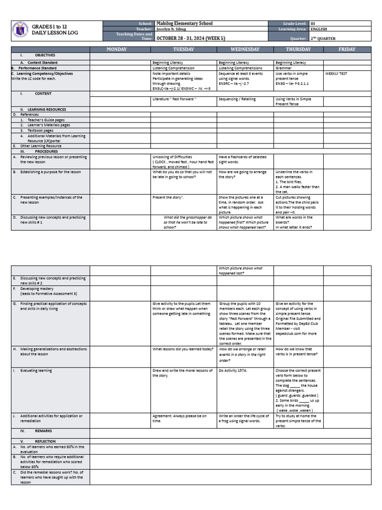 DLL_ENGLISH 3_Q2_W5 | PDF | Learning | Human Communication