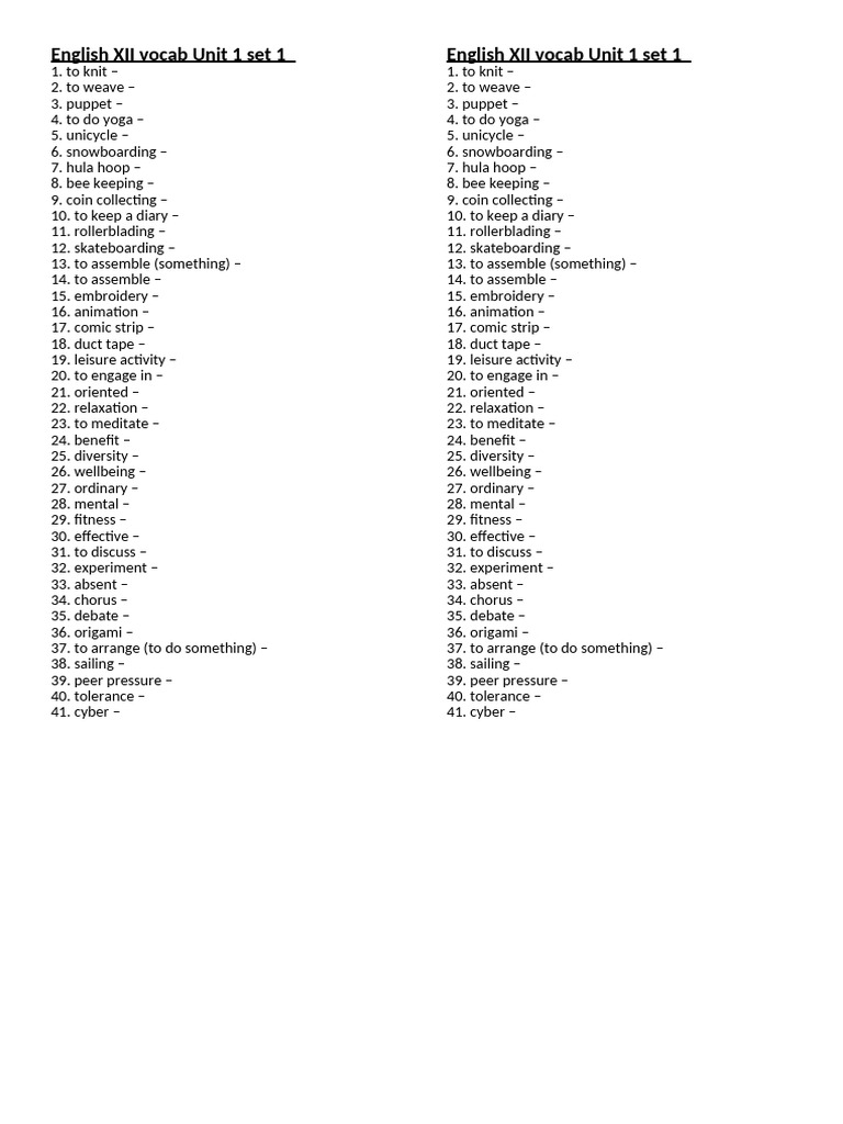 English XII vocab quiz sheets | PDF