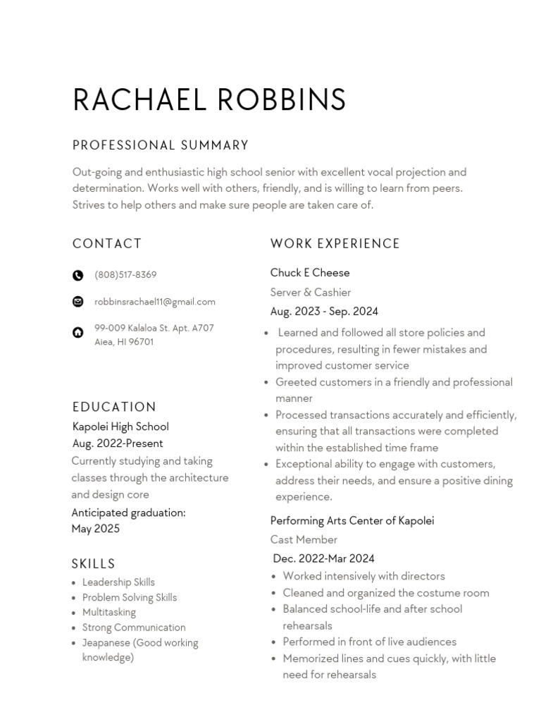 Rachael Robbins' Resume PDF | PDF