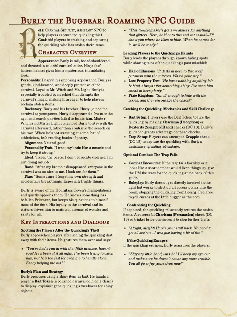 Burly The Bugbear - Roaming NPC Guide | PDF