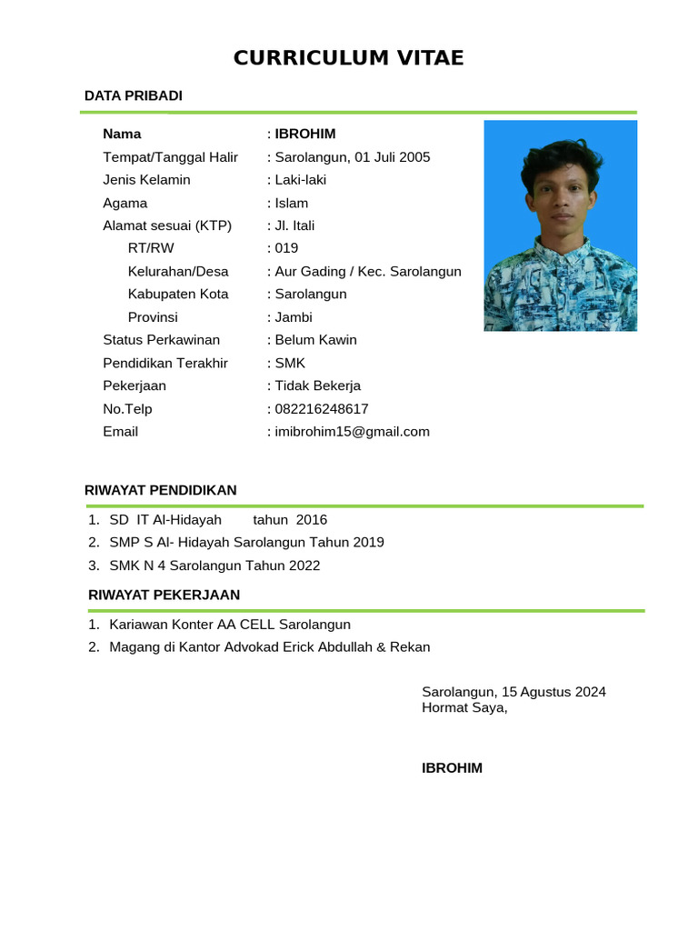 Curriculum Vitae: Data Pribadi Nama Ibrohim | PDF