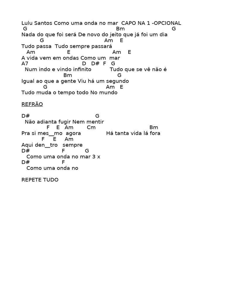 Como Uma Onda No Mar Lulu Santos | PDF