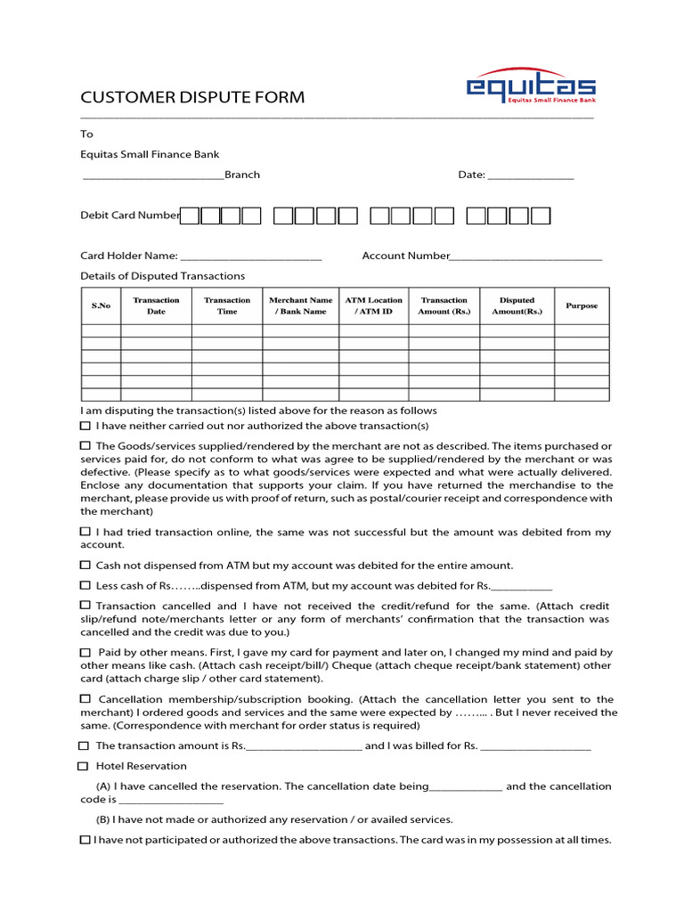 Annexure 2 Customer Dispute Form 20 04 2024 1 Abd952937e | PDF | Credit ...