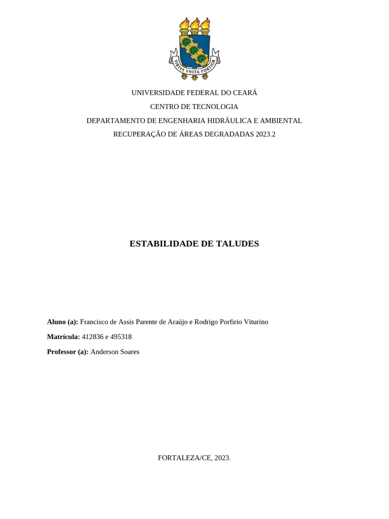 Estabilidade de Taludes: Métodos Fellenius e Bishop | PDF | Cálculo