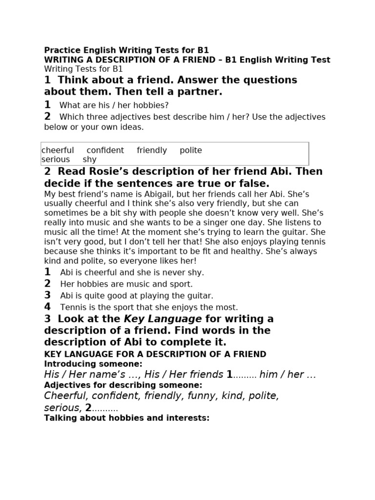 Practice English Writing Tests for B1 | PDF | Adverb | Verb