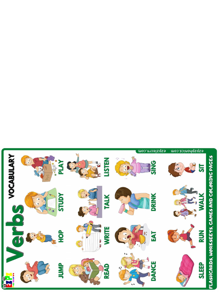 Verbs and Action Words Vocabulary Free English Vocabulary Flashcards ...
