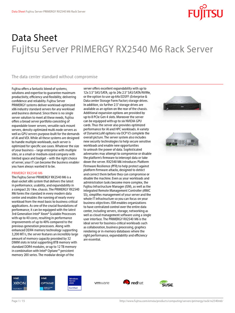 Fujitsu Server PRIMERGY RX2540 M6 Rack Server | PDF | Computer Architecture | Computer Engineering
