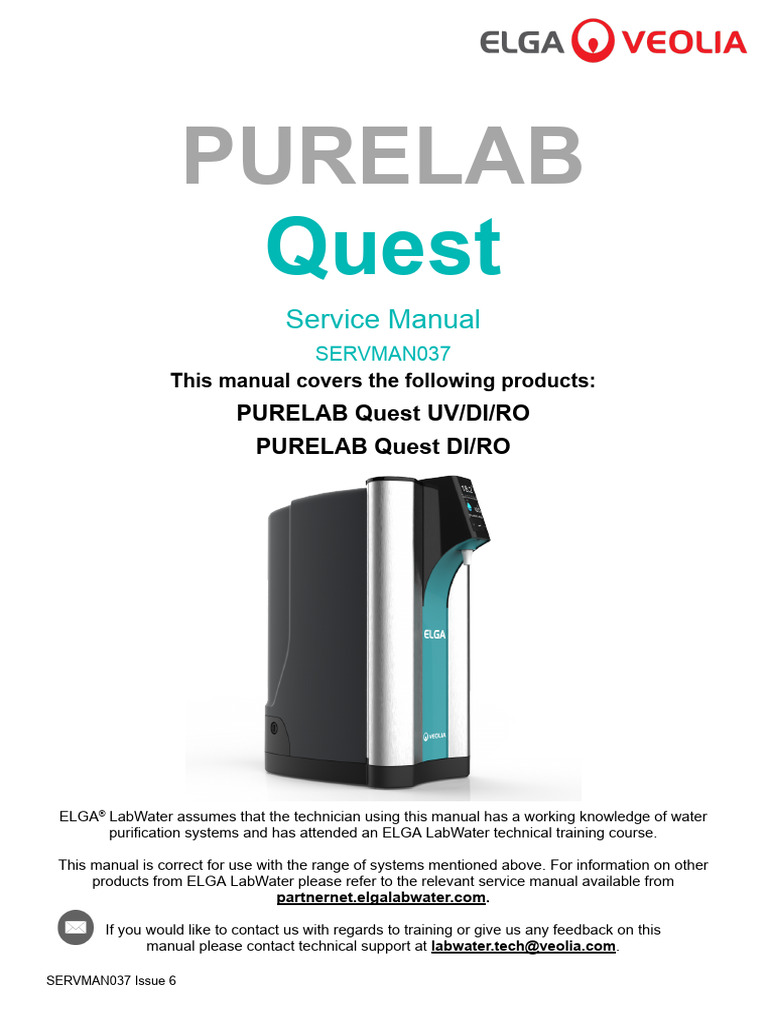 PURELAB Quest Service Manual Issue 06 SERVMAN037 | PDF | Valve