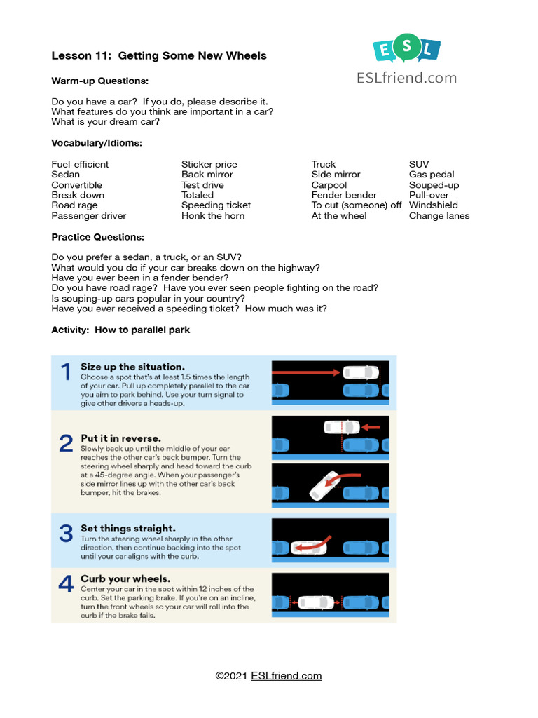 Car Vocabulary and Driving Skills Guide | PDF