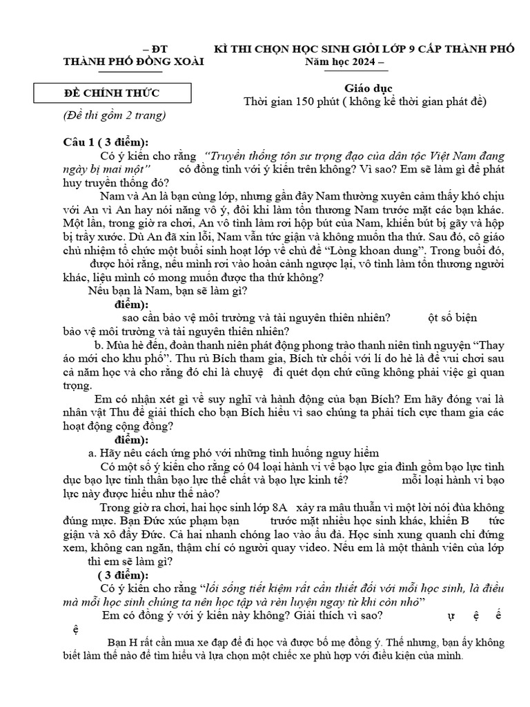 ĐỀ HSG GDCD | PDF