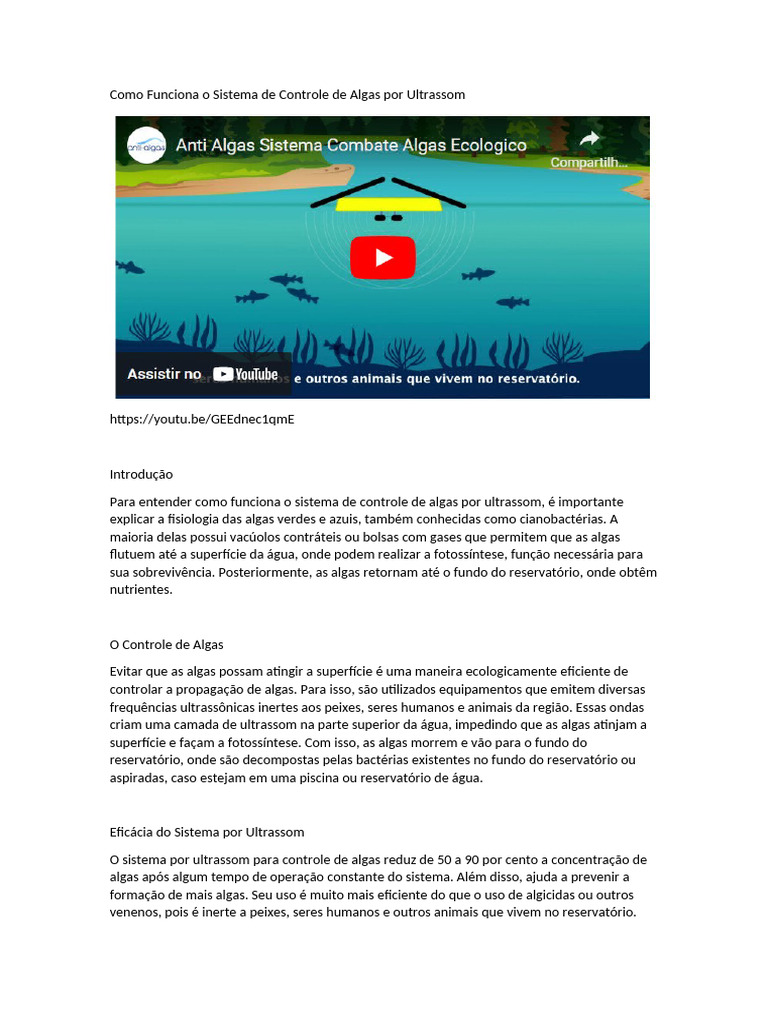 Como Funciona o Sistema de Controle de Algas por Ultrassom | PDF