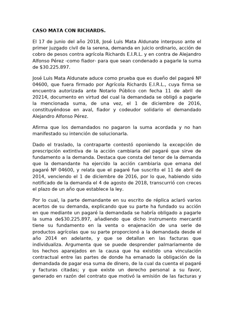 Caso Mata Con Richards. | PDF | Estatuto de limitaciones | Demanda judicial