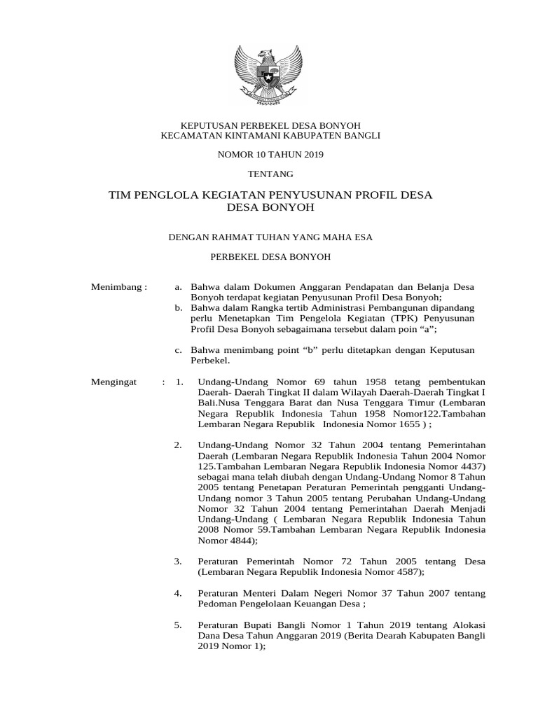 10. SK TPK Penyusunan Profil Desa | PDF