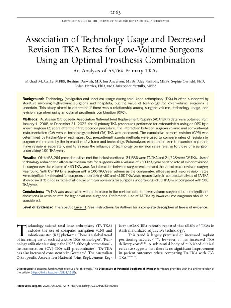 Association of Technology Usage and Decreased Revision TKA Rates For ...