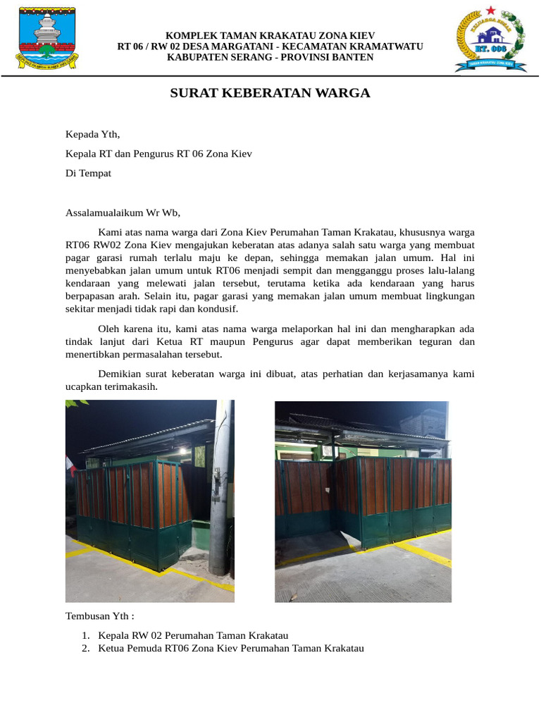 SURAT KEBERATAN WARGA | PDF