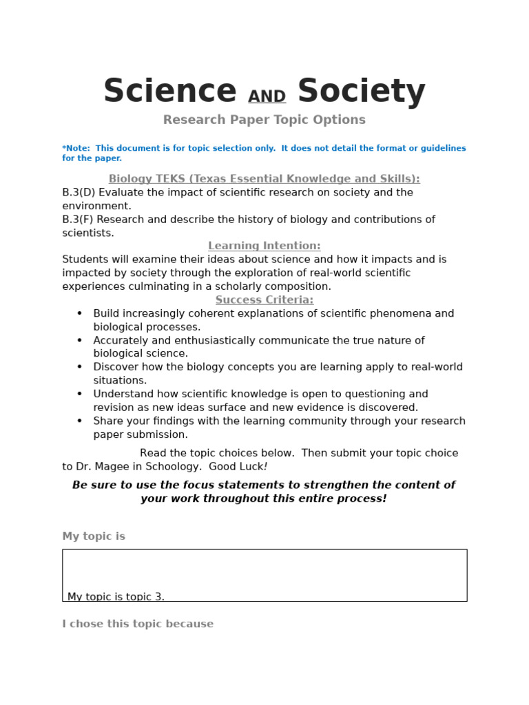 The Impact of Science On Society Research Paper | PDF | Science | Evidence