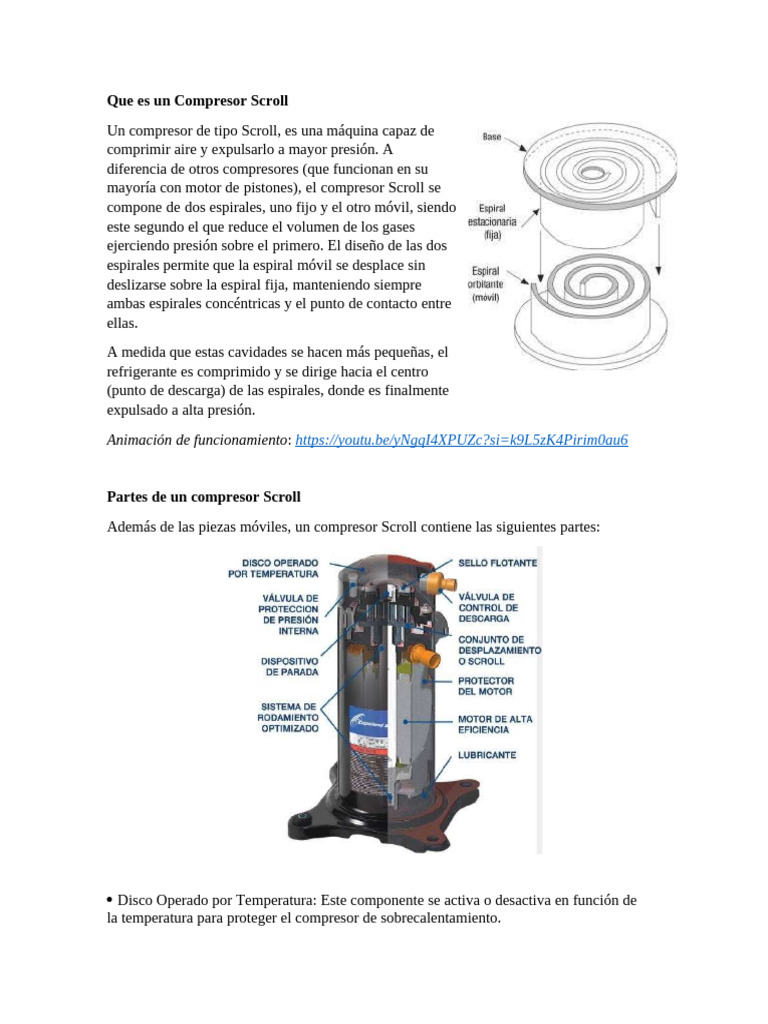 Funcionamiento del Compresor Scroll | PDF | Motores | Ingeniería mecánica