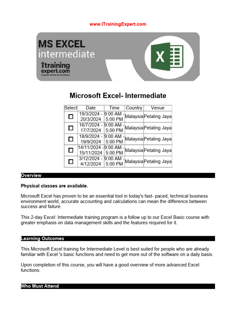 Microsoft Excel Intermediate | PDF | Microsoft Excel | Computing