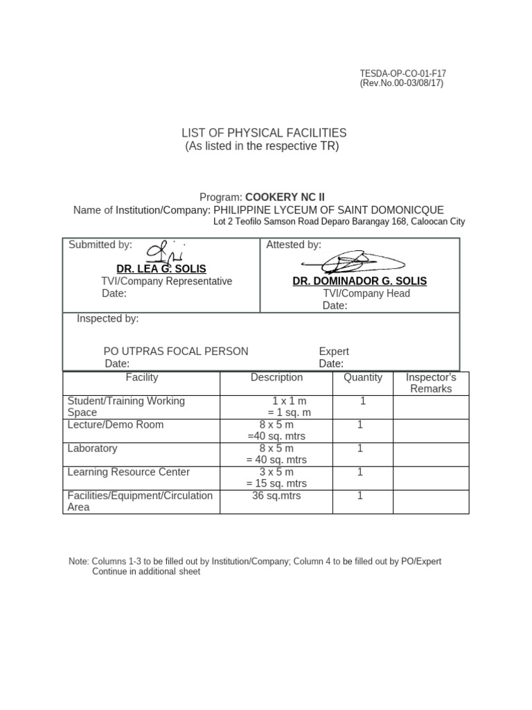 List of Physical Facilities | PDF