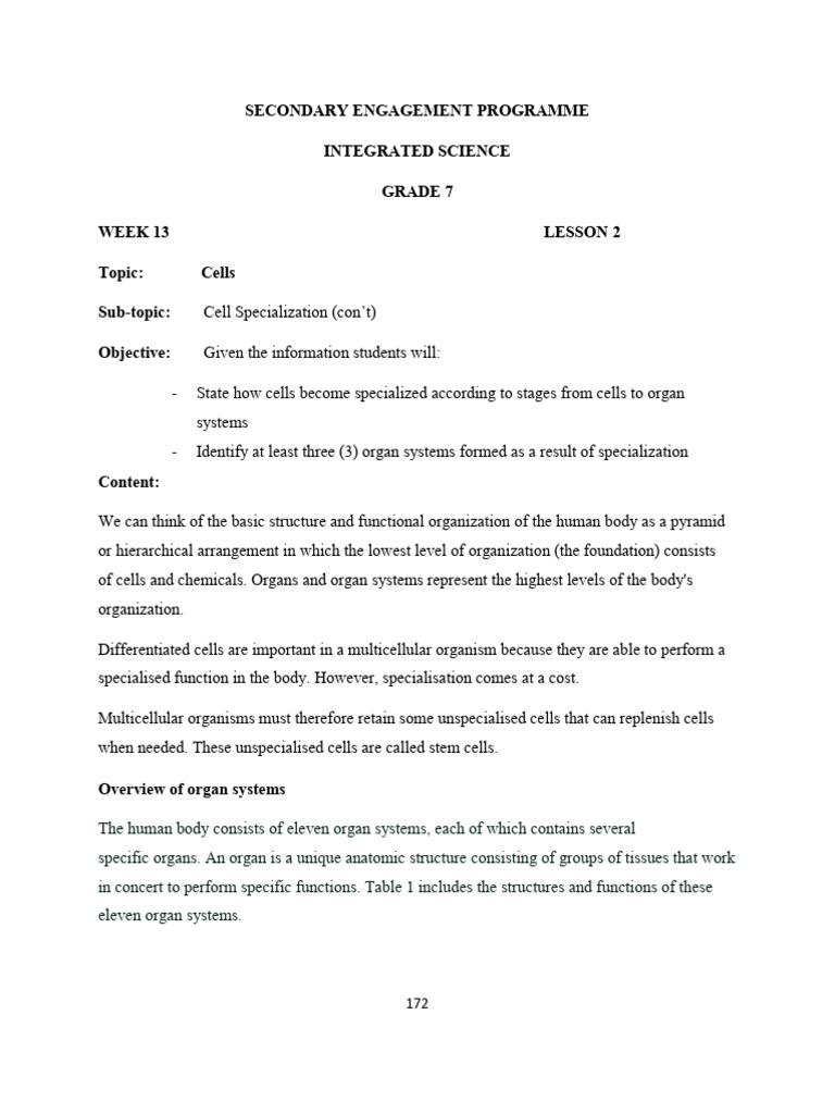 Grade 7 Science: Cell Specialization | PDF | Human Body | Anatomy