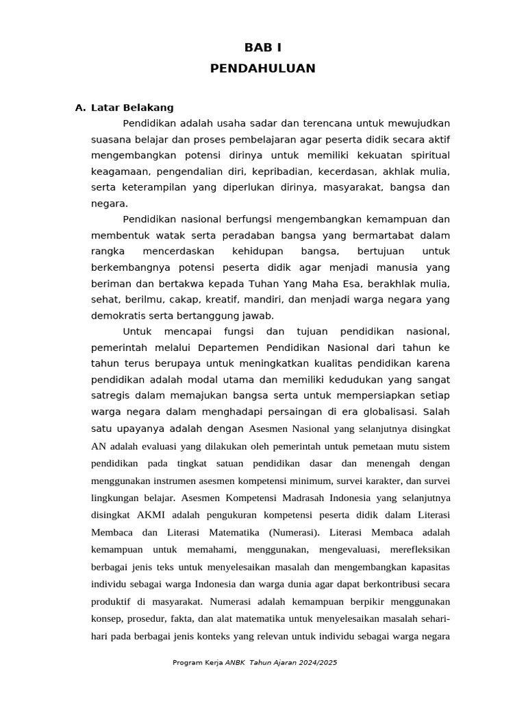 Program Kerja ANBK 2024-2025 | PDF