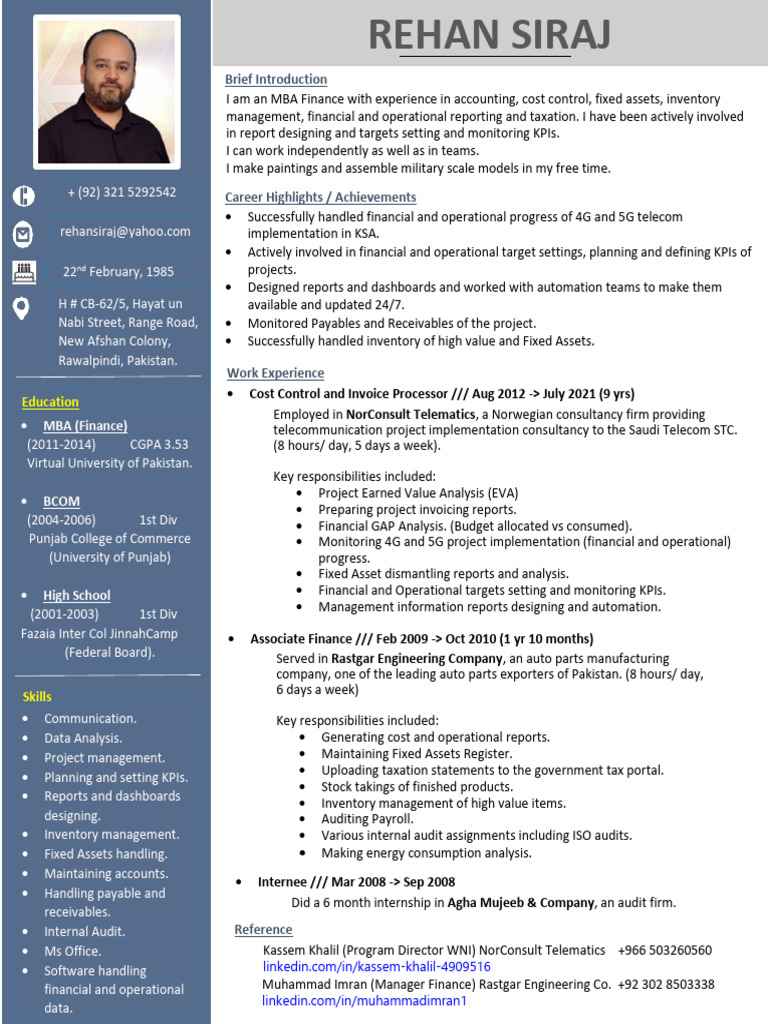 Rehan Siraj (MBA Finance) CV 2021 | PDF | Inventory | Business