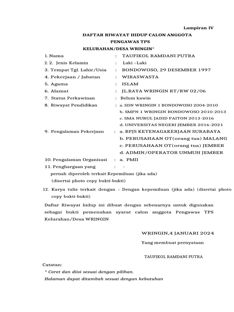 Daftar Riwayat Hidup - Docx FIX | PDF