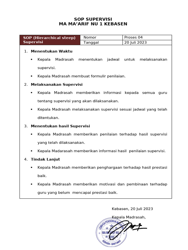 SOP SUPERVISI | PDF
