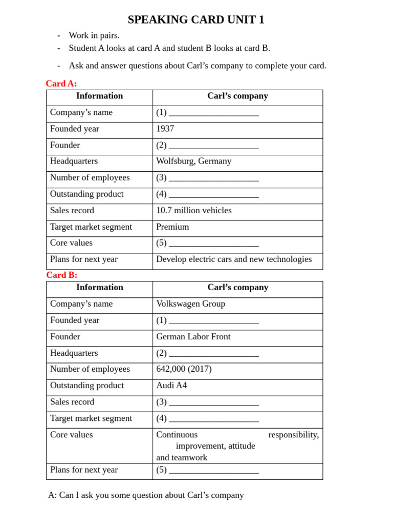 Speaking Card Unit 1+2 | PDF | Vehicles | Green Vehicles