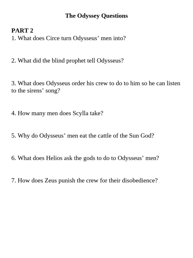 Odyssey Part 2 Study Questions | PDF