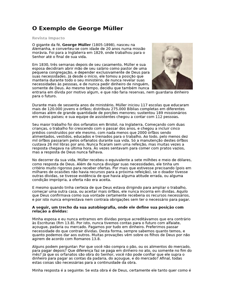 A Fé e a Vida de George Müller | PDF | Dinheiro | Fé