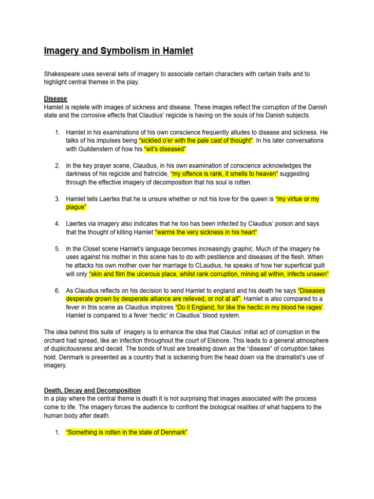 Hamlet: Imagery and Symbolism Analysis | PDF | Hamlet