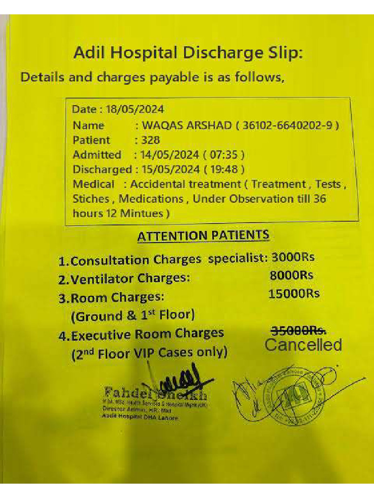 Adil Hospital Discharged | PDF