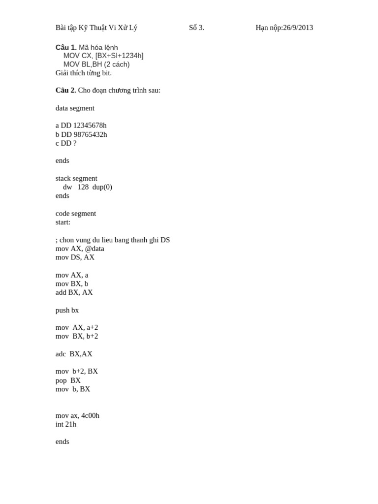 VXL_BaiTap Chuong2-3_CodeC_ASM_2024 | PDF
