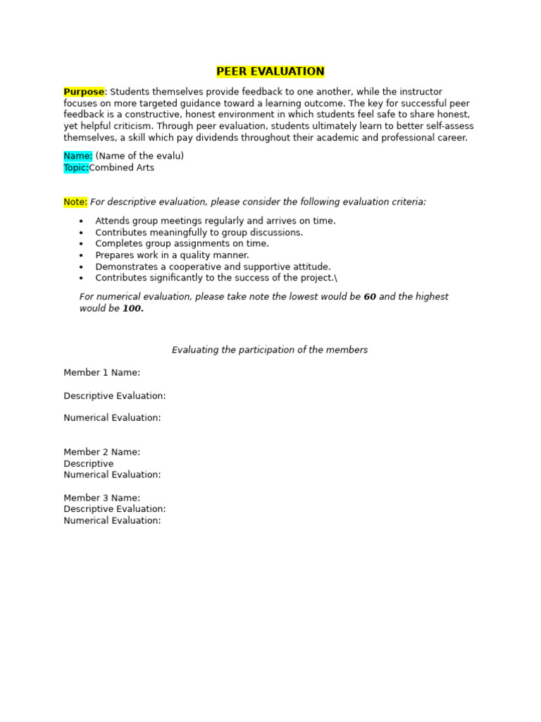 Peer Evaluation Guidelines for Students | PDF