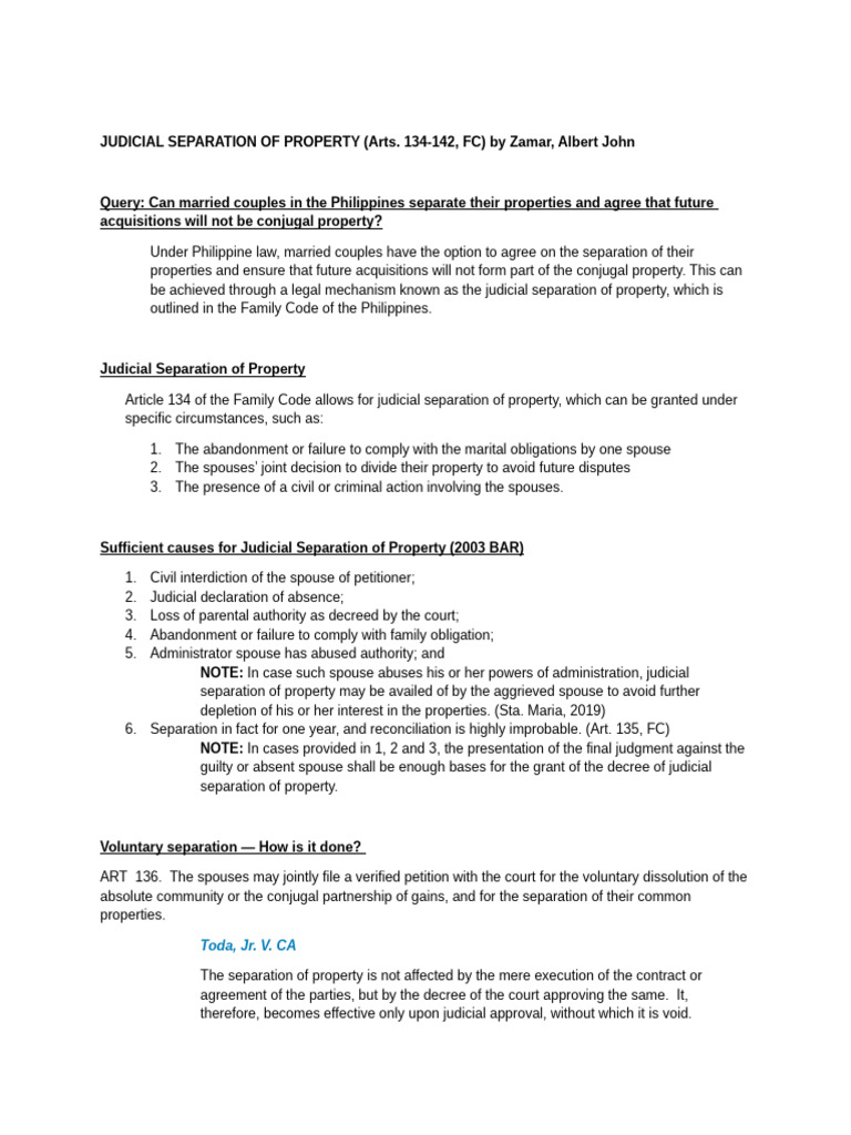 Separation of Property of The Spouses and Administration of Common ...