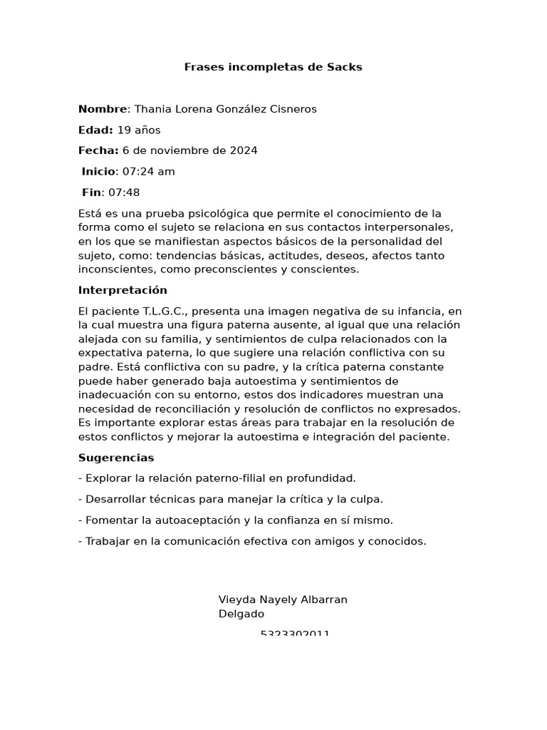Interpretación Thania | PDF