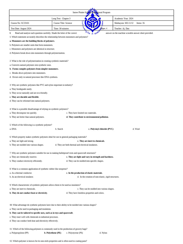 Chapter 3 Materials Long Test | PDF | Concrete | Polymers
