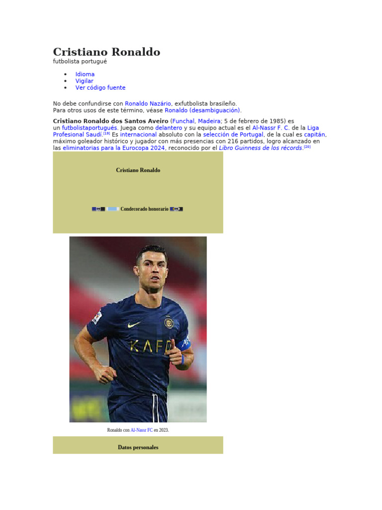 Cristiano Ronaldo: Trayectoria y Logros | PDF | Asociación de Futbol ...