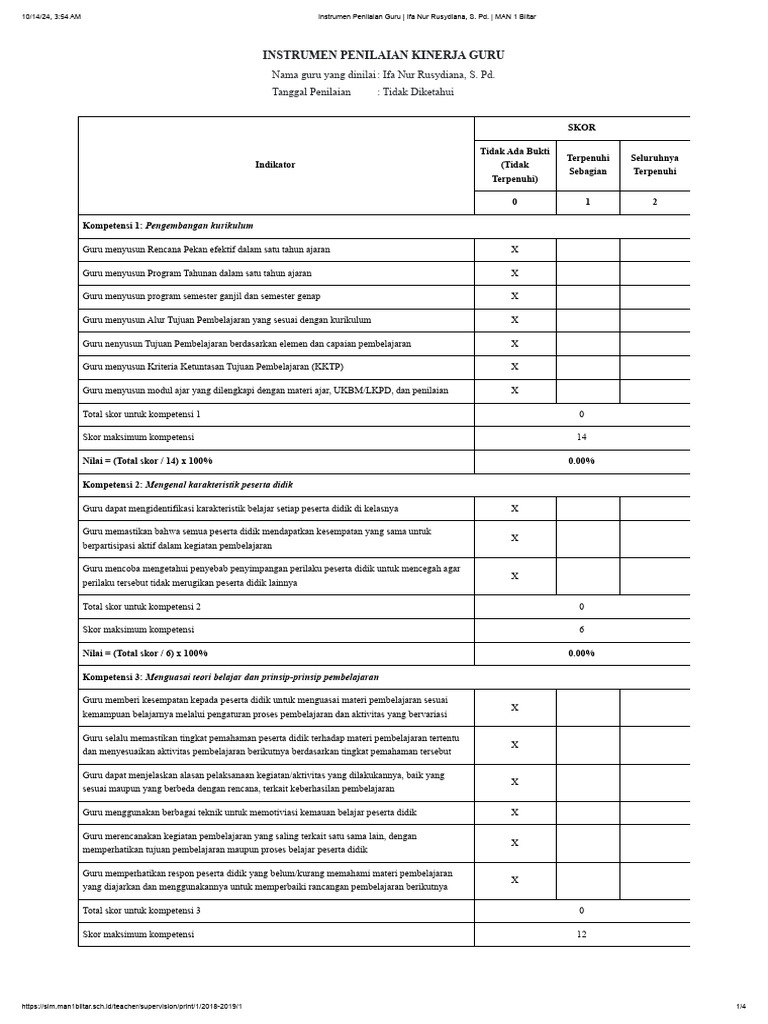 Instrumen Penilaian Guru | PDF
