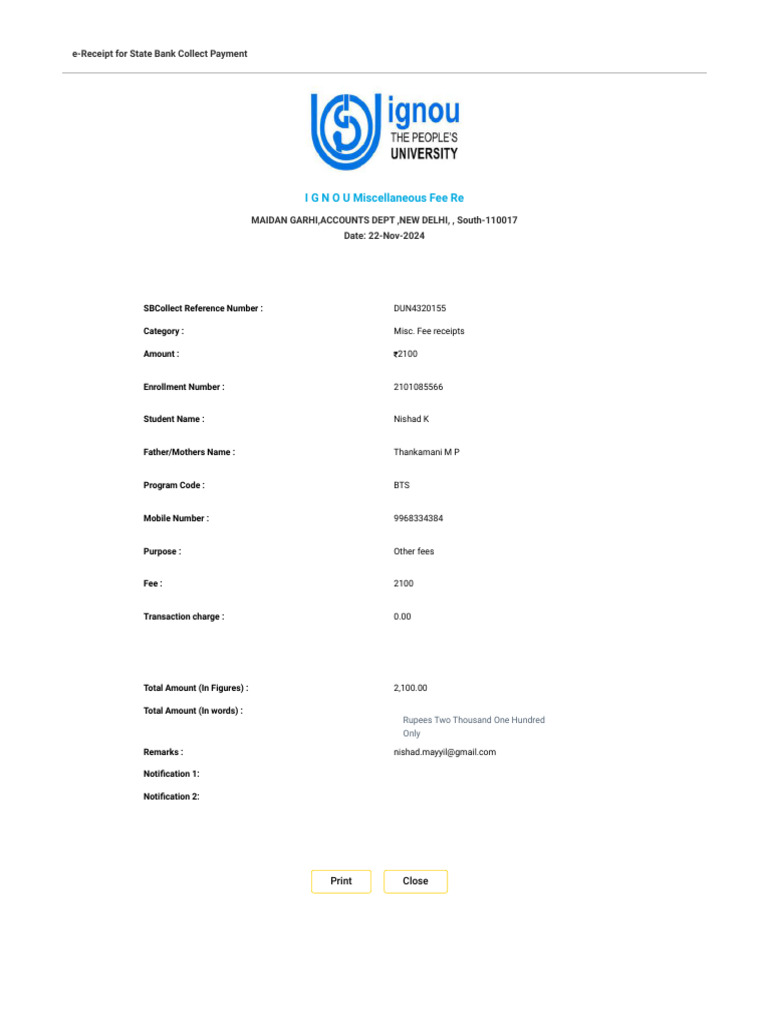 IGNOU Exam Fee Dec 2025 | PDF