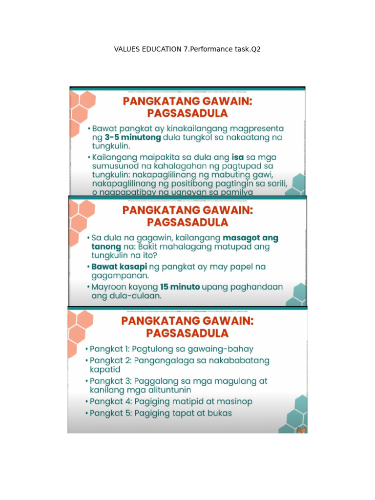 VALUES EDUCATION 7.performance Task .q2 | PDF