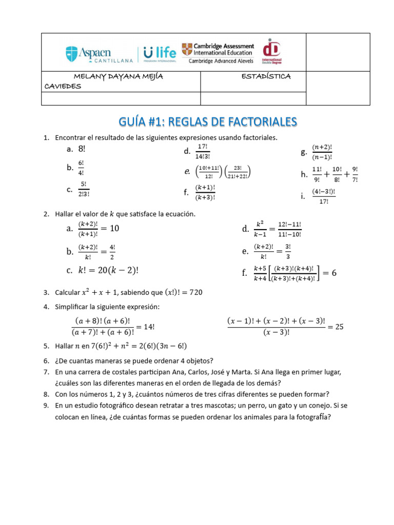 Guía #1 FACTORIAL | PDF